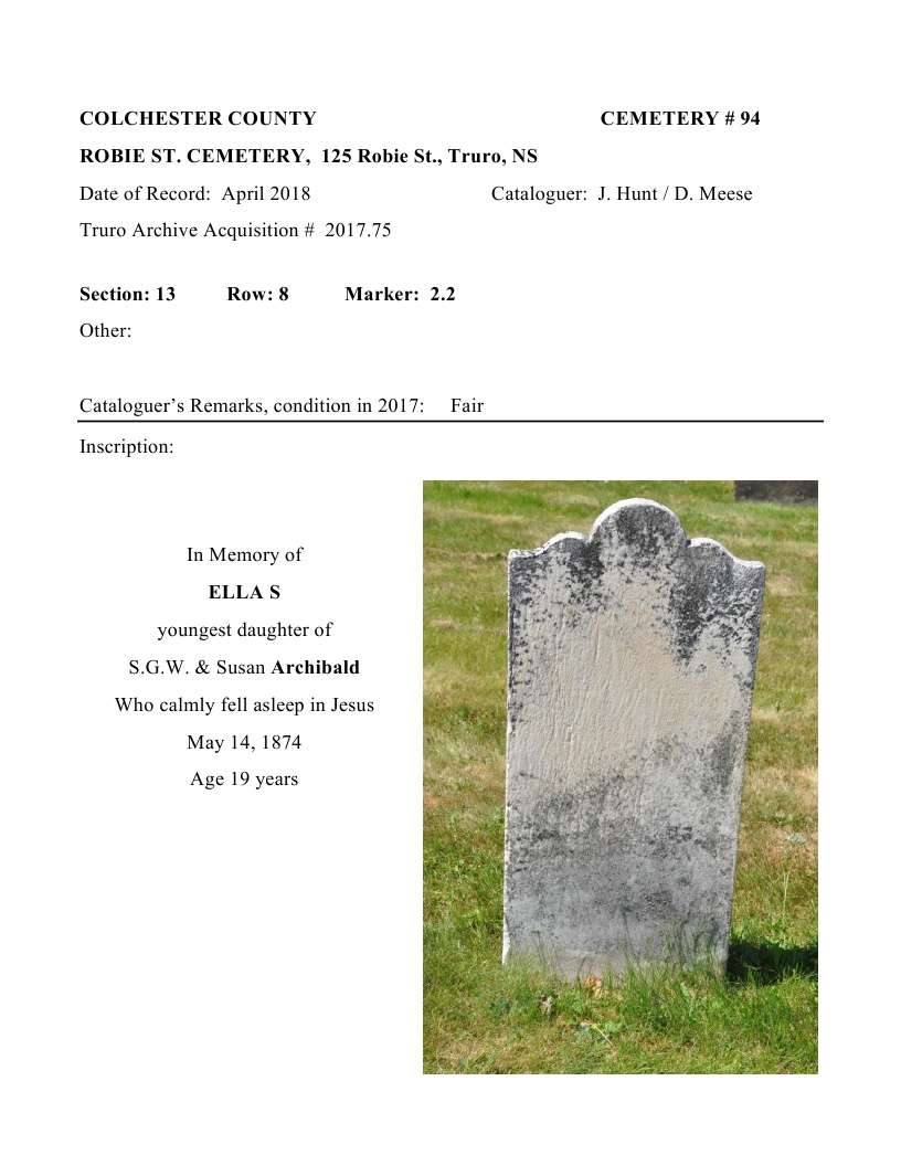 ARCHIBALD, Ella | Truro Cemetery