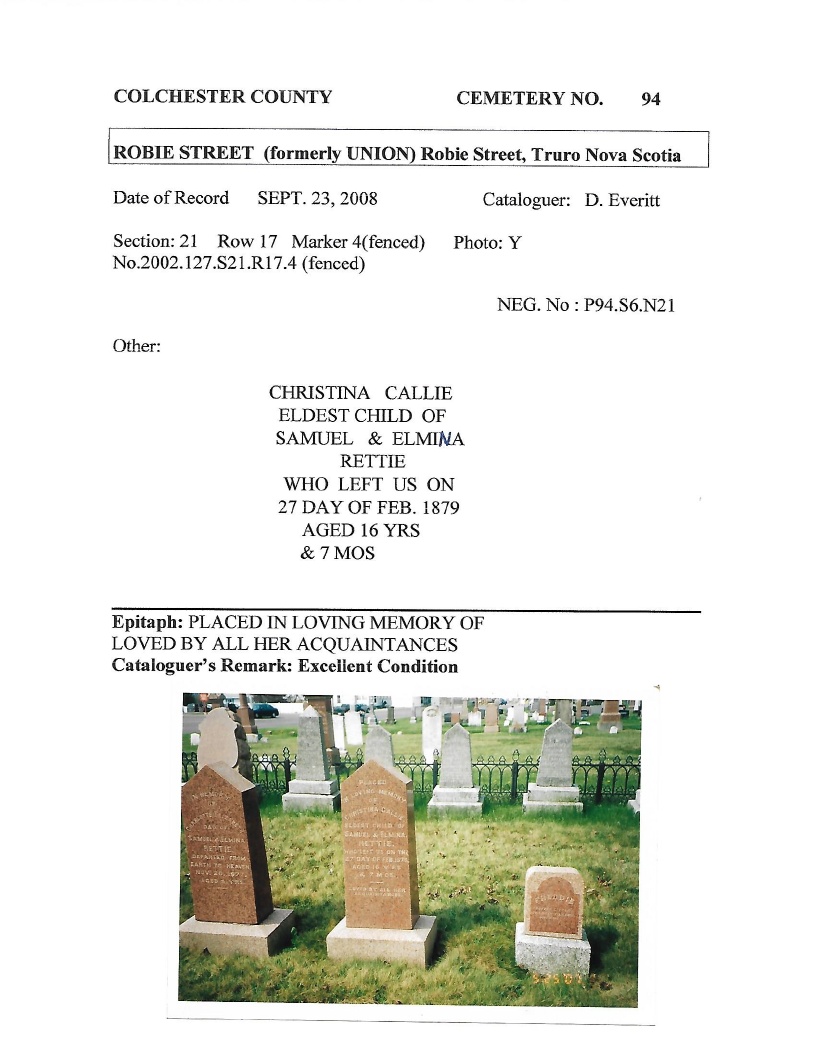 RETTIE, Christina | Truro Cemetery