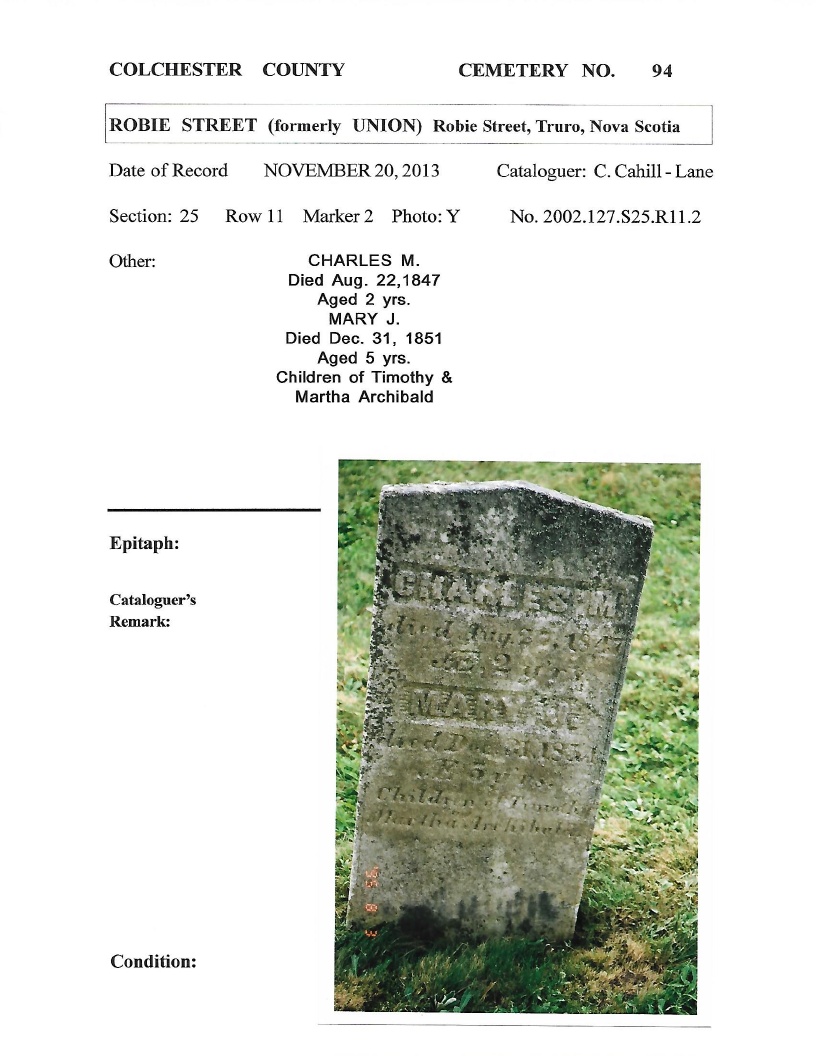 ARCHIBALD, Charles, Mary | Truro Cemetery