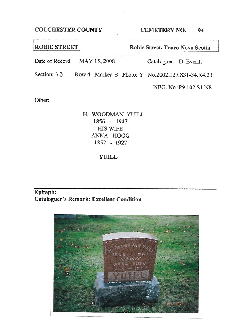 YUILL, Woodman, Anna Hogg | Truro Cemetery