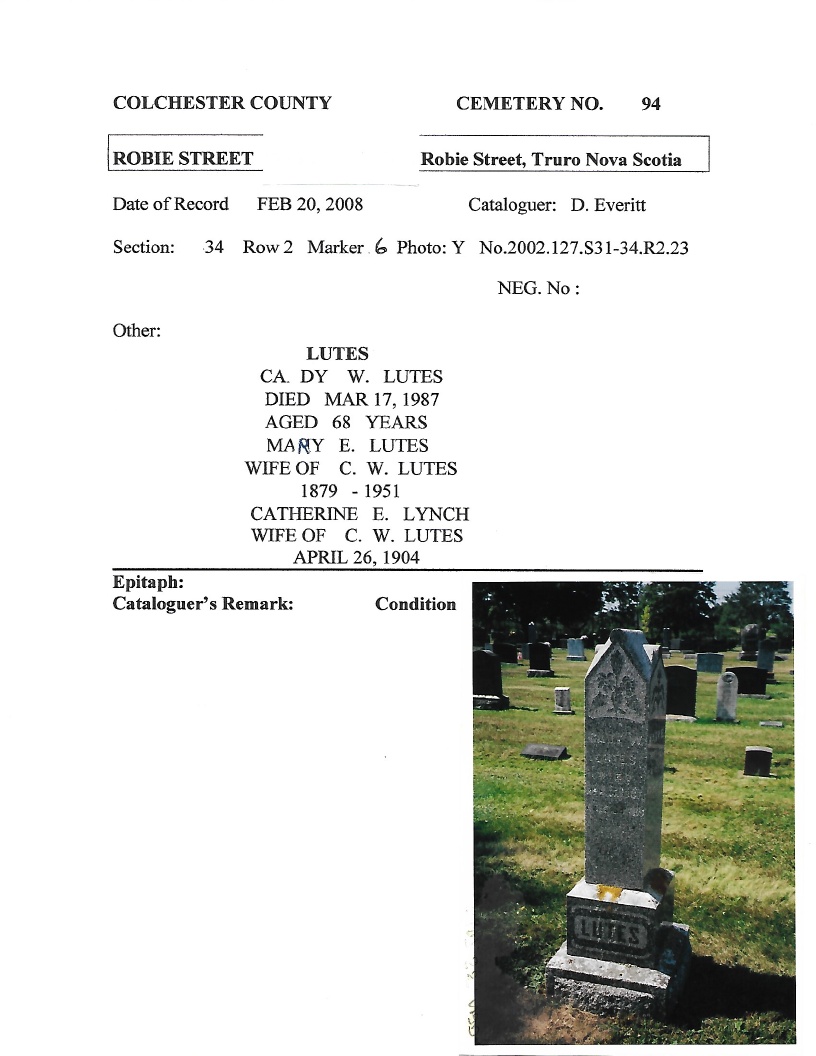 LUTES, Cady, Mary, Catherine Lynch | Truro Cemetery