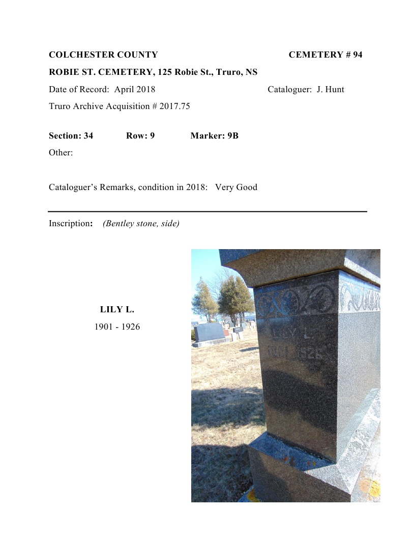 BENTLEY, Lily | Truro Cemetery