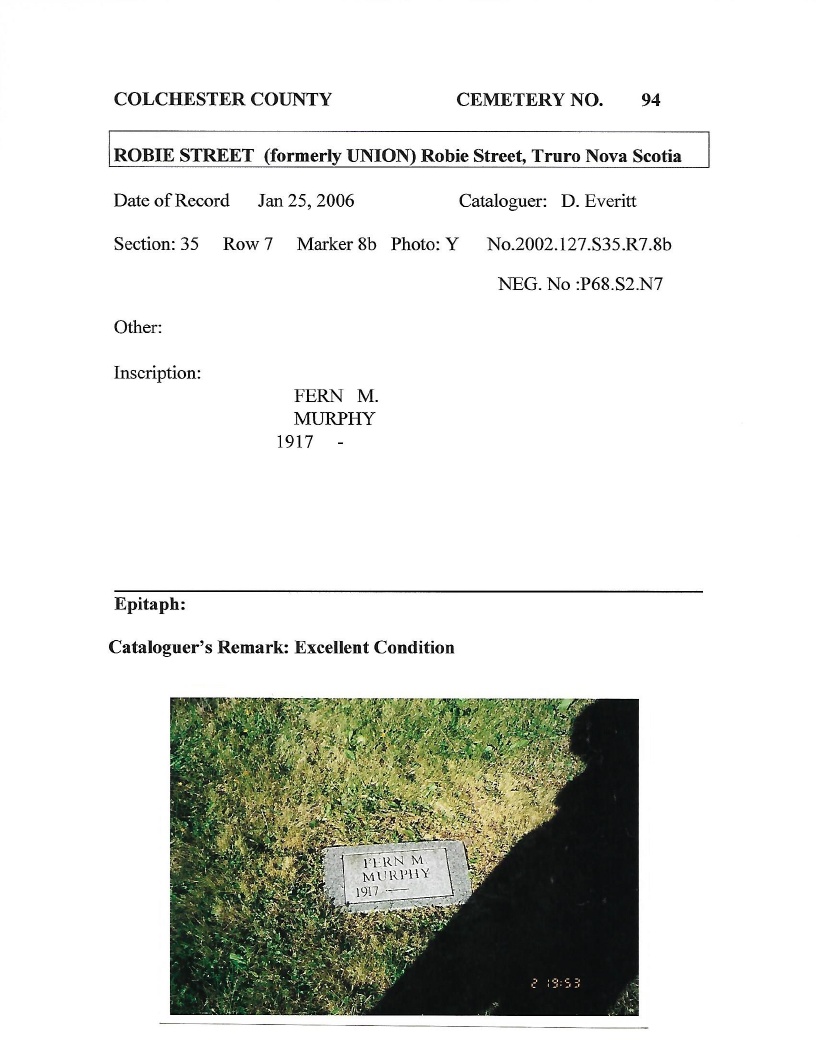 MURPHY, Fern | Truro Cemetery