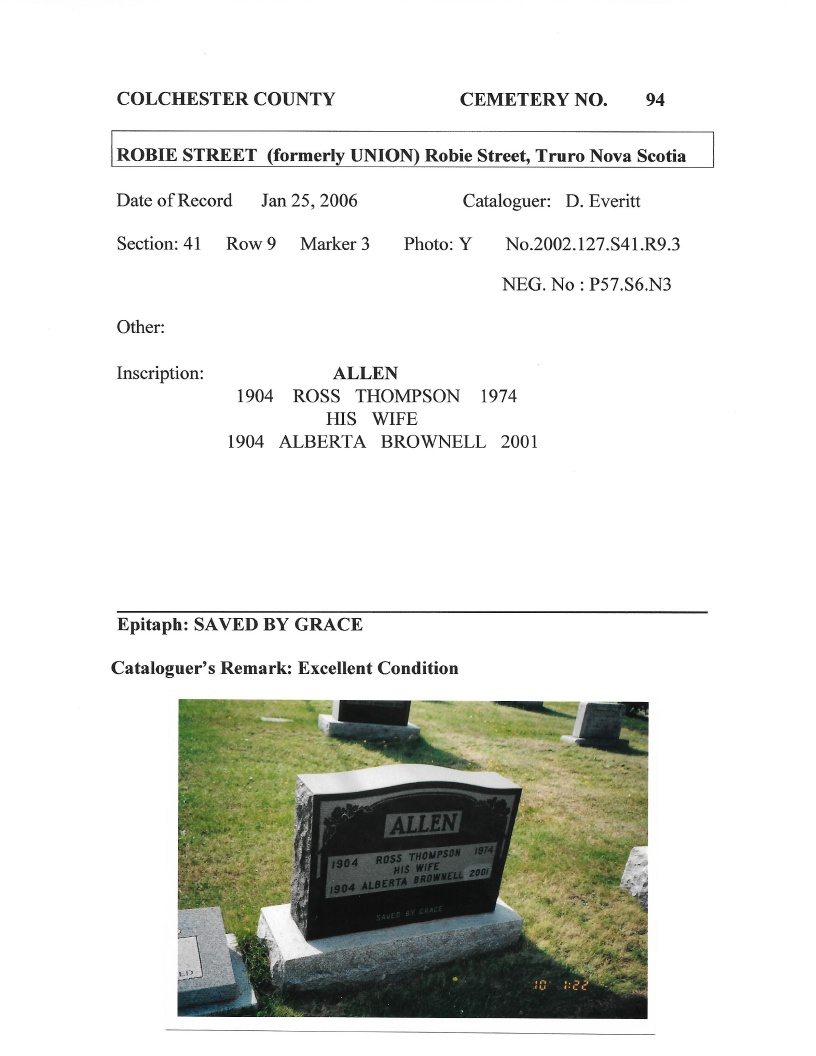 ALLEN, Ross, Alberta | Truro Cemetery