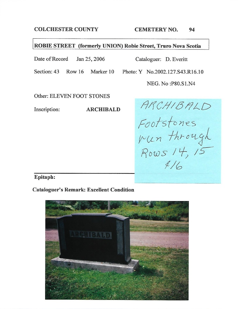 ARCHIBALD | Truro Cemetery