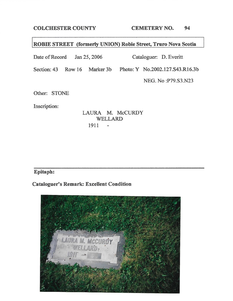 WELLARD, Laura McCurdy | Truro Cemetery