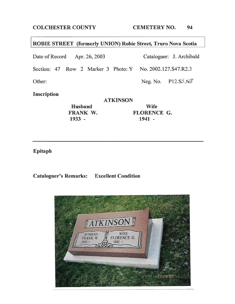 ATKINSON, Frank, Florence | Truro Cemetery