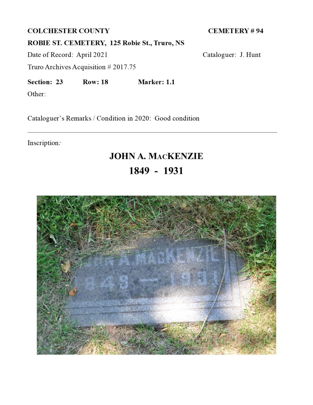 MacKENZIE, John | Truro Cemetery