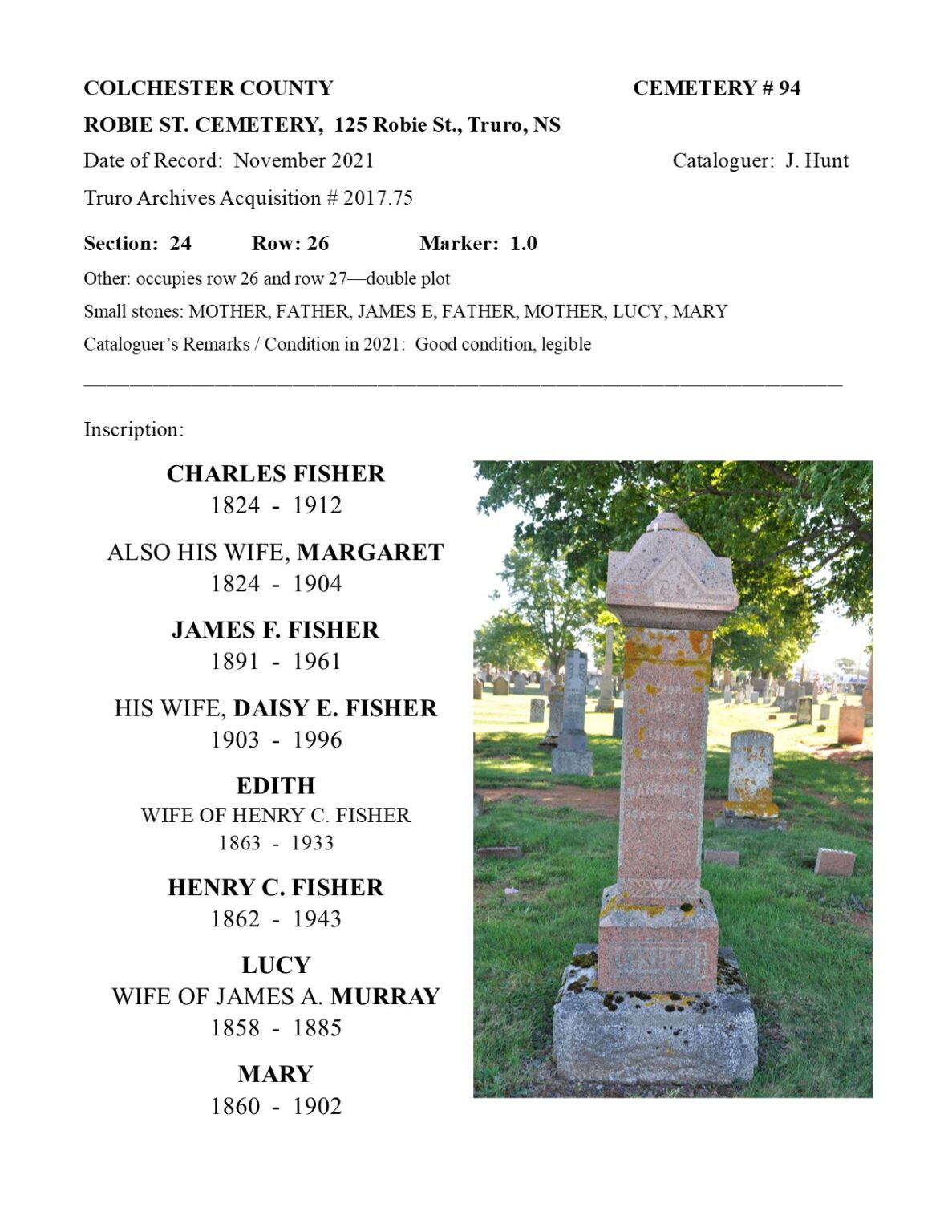 FISHER, Charles, Margaret, James, Daisy, Edith, Henry, Lucy Murray ...